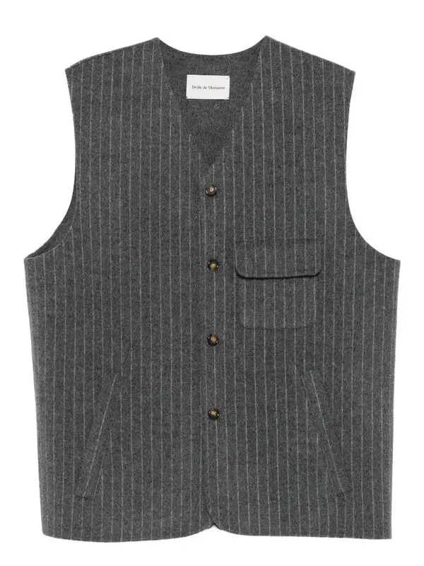 Drole De Monsieur Pinstripe Sleeveless Vest - Grey