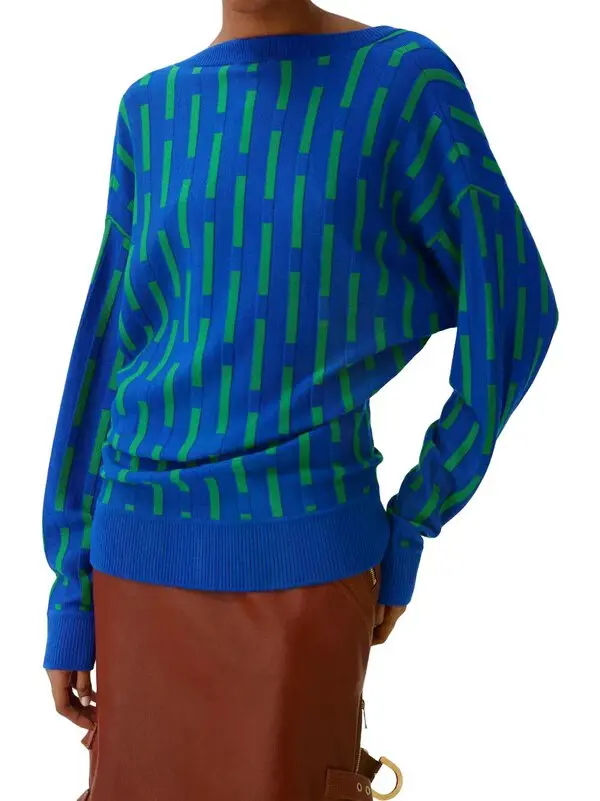 Versace Wool Knit V-neck Jumper With Embroidered Logo - Blue