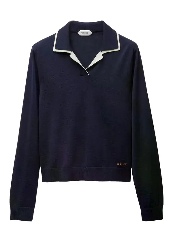 Versace Long-sleeve Wool Knit Polo Jumper - Blue