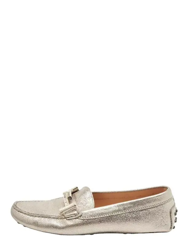 TOD'S Double T Metallic Leather Loafers - Grey
