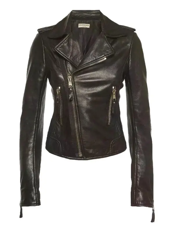 Balenciaga Leather Zip-up Jacket With Notched Lapels - Black