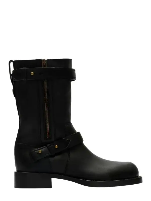 Burberry Block Heel Biker Boots - Black
