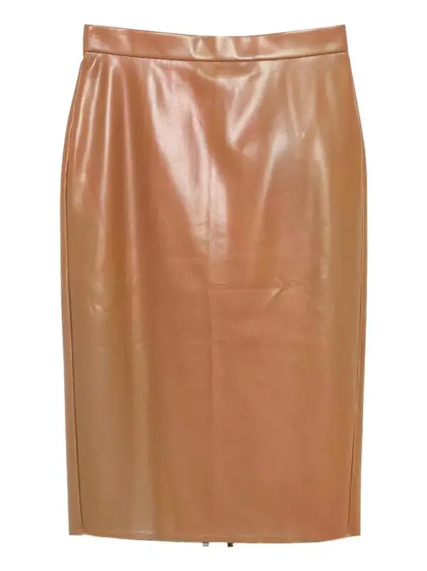 Marina Rinaldi Faux-leather Midi Pencil Skirt - Brown