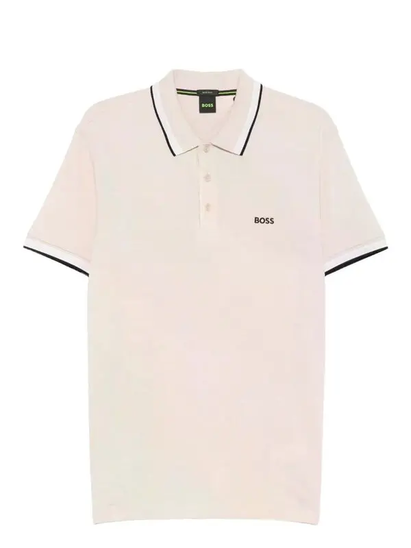 BOSS Logo-embroidered Tipped Polo Shirt - Neutrals