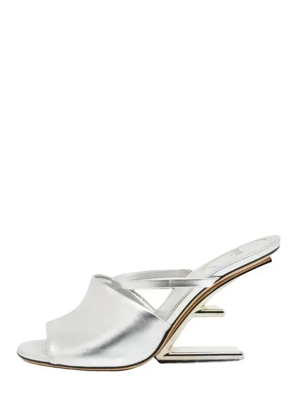 Fendi Metallic Leather Sculptural Heel Wedge Sandals - Silver