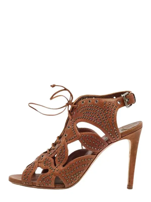Miu Miu Studded Lace-up Sandals - Brown