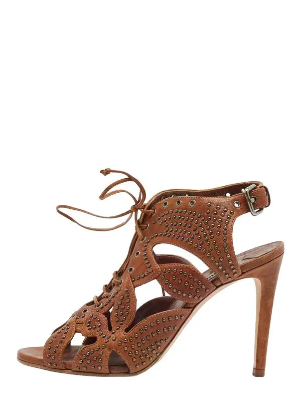 Miu Miu Studded Lace-up Sandals - Brown