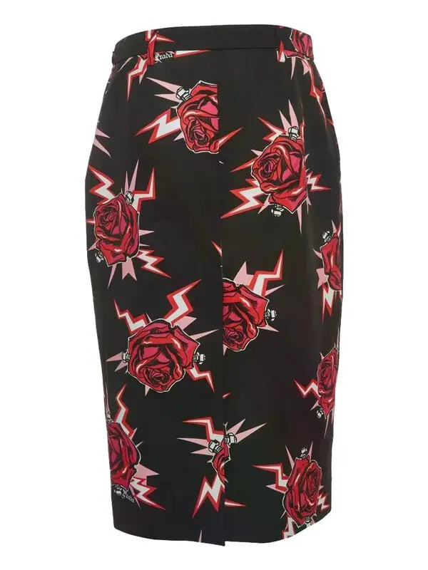 Prada Frankenstein Rose Print Midi Skirt - Black