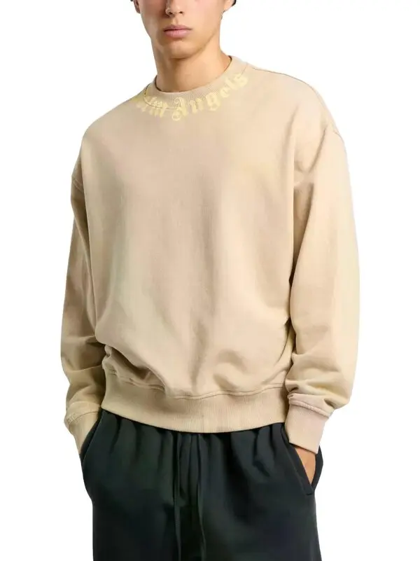 Palm Angels Crew Neck Sweater With Neck Logo - Neutrals