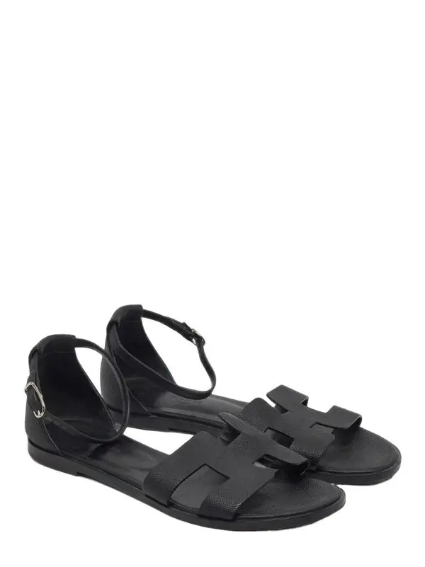 Hermès Santorini Ankle-strap Flat Sandals - Black