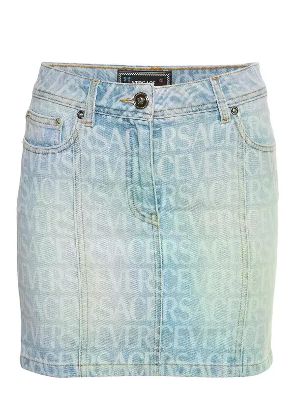 Versace Monogram Print Denim Mini Skirt - Blue