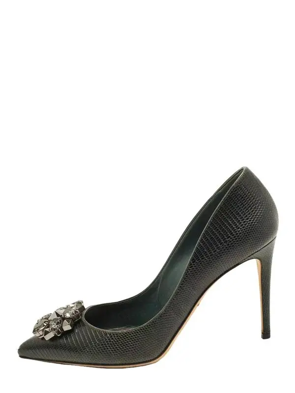 Dolce & Gabbana Bellucci Lizard-embossed Pumps With Crystal Embellishment - Green