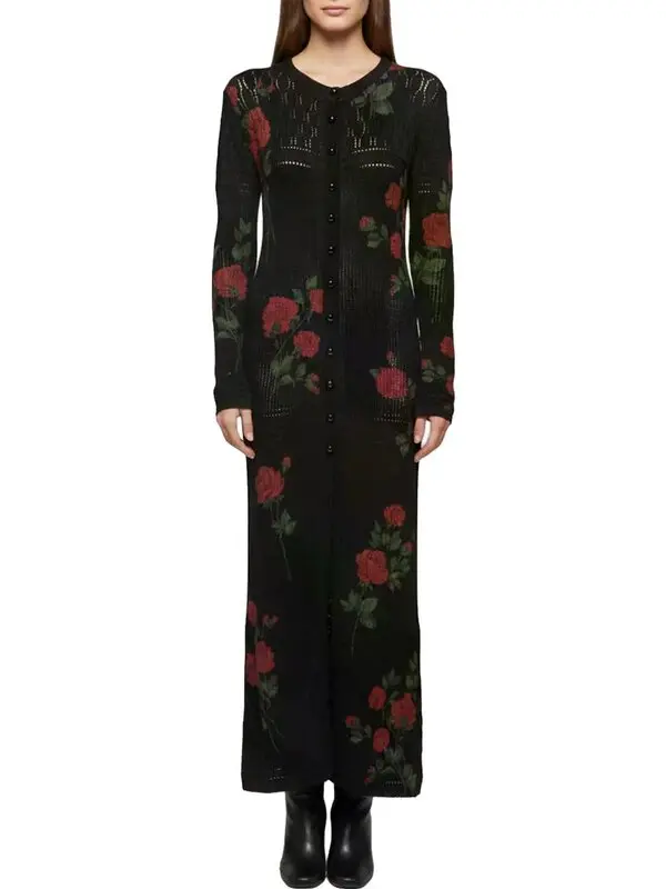 Magda Butrym Rose-print Pointelle Knit Midi Dress - Black