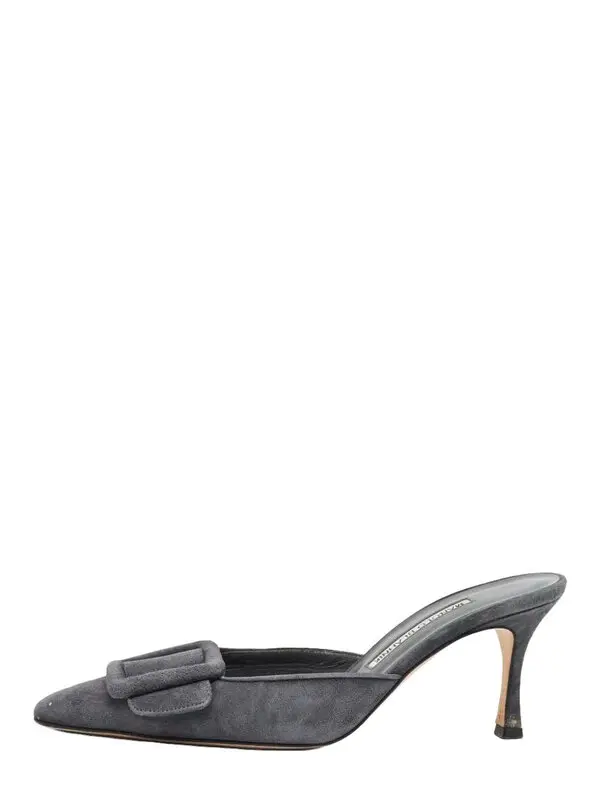 Manolo Blahnik Maysale Buckled Heeled Mules - Grey