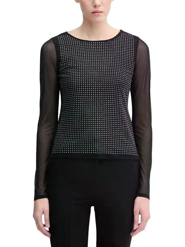 Dkny Long Sleeve Dotted Pattern Top - Black