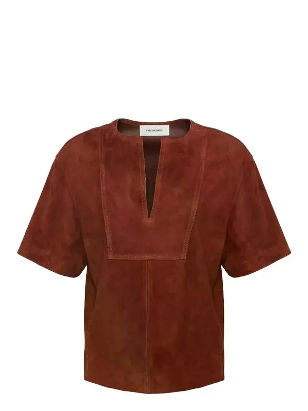 YVES SALOMON Double-sided V-neck Top - Brown