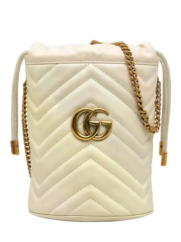 Gucci Small Gg Marmont Matelassé Calfskin Bucket Bag - White