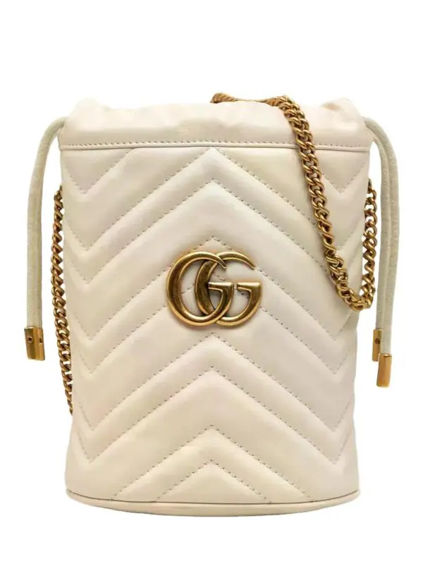 Gucci 2000-2015 Small Gg Marmont Matelasse Calfskin Bucket Bag - White