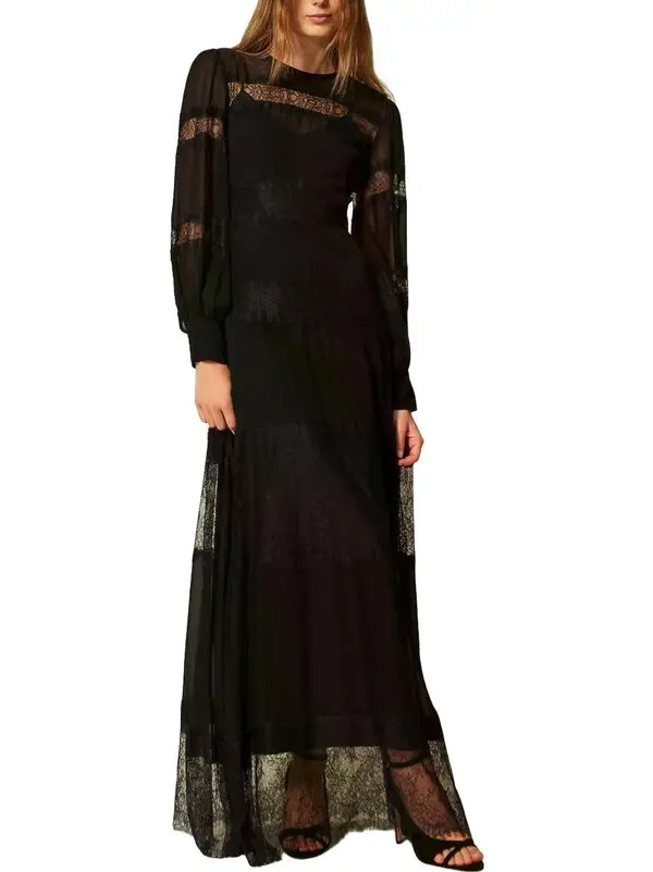 TWINSET Georgette And Lace Maxi Dress With Paneling - Black