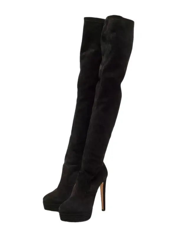 LE SILLA Suede Platform Stiletto Over The Knee Boots - Black