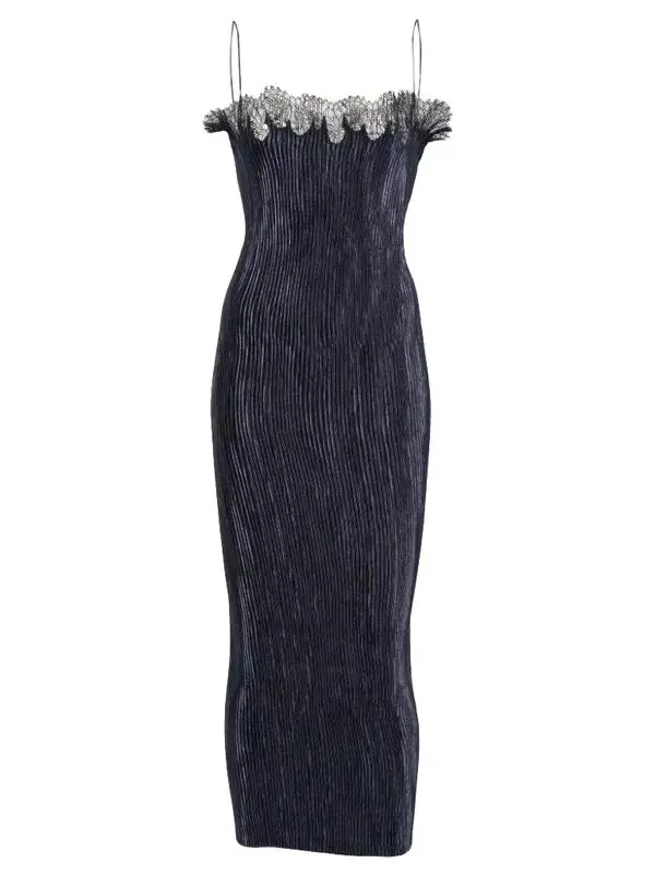 FFORME Lace-trim Plissé Midi Dress - Blue