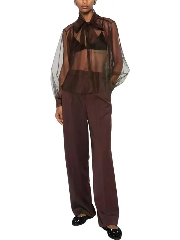 FORTE_FORTE Sheer Tie-neck Shirt - Brown