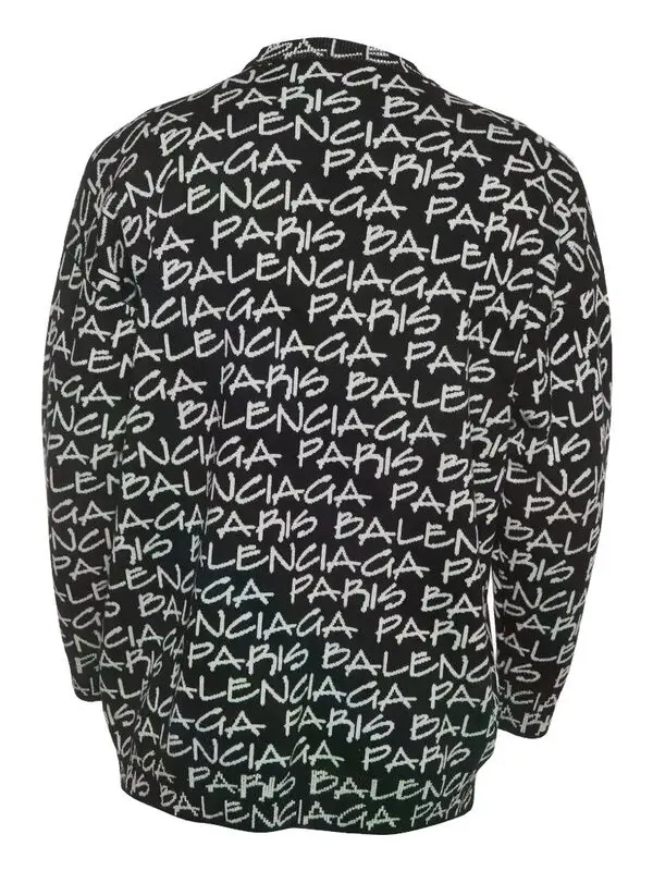 Balenciaga All-over Logo Intarsia Knit Crew Neck Sweater - Black