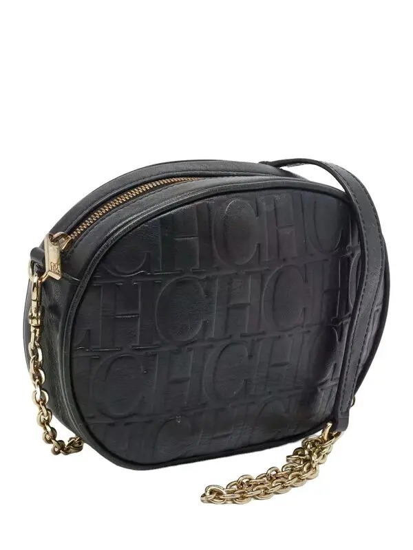 Carolina Herrera Monogram Embossed Shoulder Bag - Black