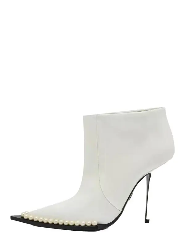 Dolce & Gabbana Faux-pearl Embellished Pointed-toe Stiletto Ankle Boots - White