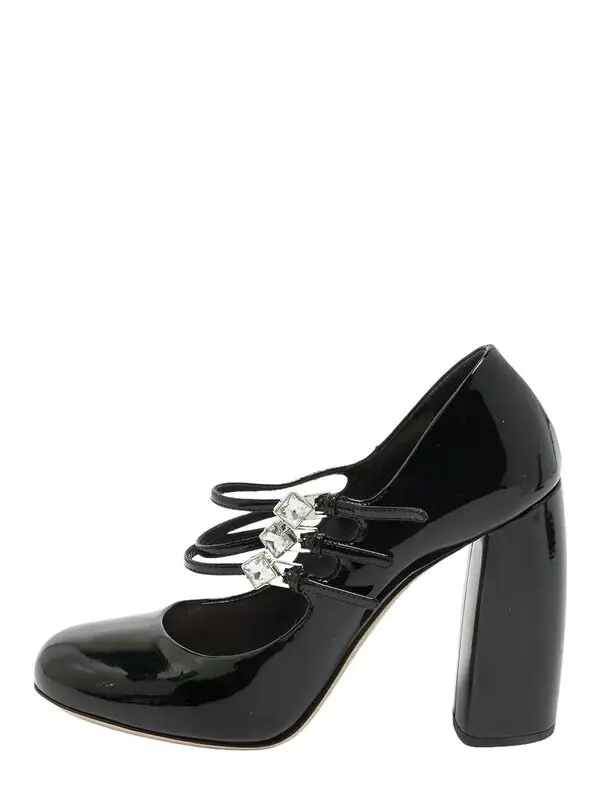 Miu Miu Embellished Triple-strap Block Heel Pumps - Black