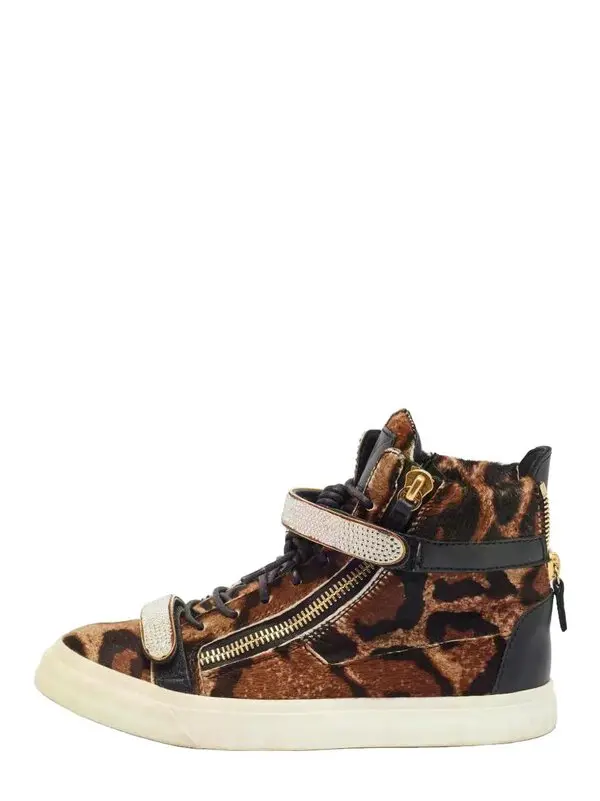 GIUSEPPE ZANOTTI Coby Crystal-embellished Leopard Print Sneakers - Brown