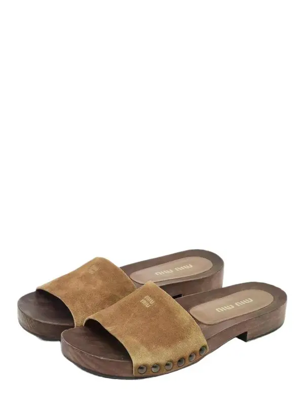 Miu Miu Studded Leather Clogs - Brown