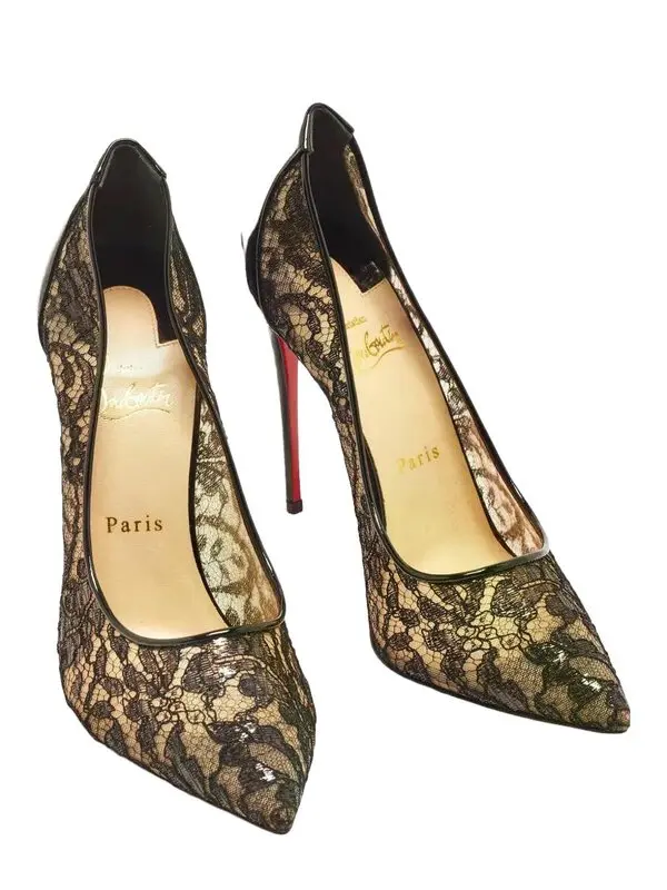 CHRISTIAN LOUBOUTIN Lace And Patent Leather Follies Pumps - Black
