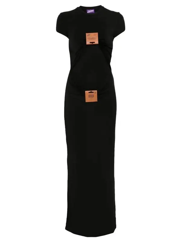 JEAN PAUL GAULTIER Logo Patch Gathered Maxi Dress - Black