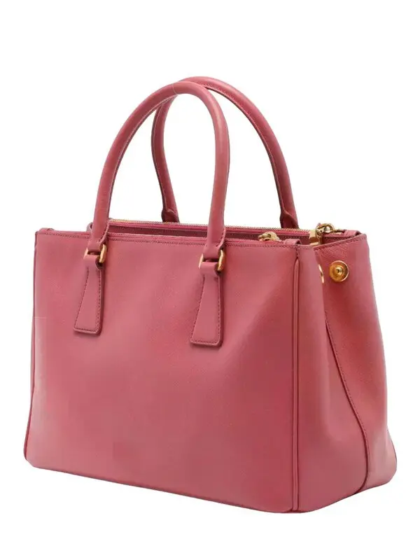 Prada Saffiano Leather Double Zip Tote Satchel - Pink