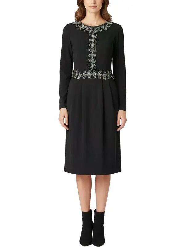 Carolina Herrera Pleated Wool-trim Midi Dress - Black