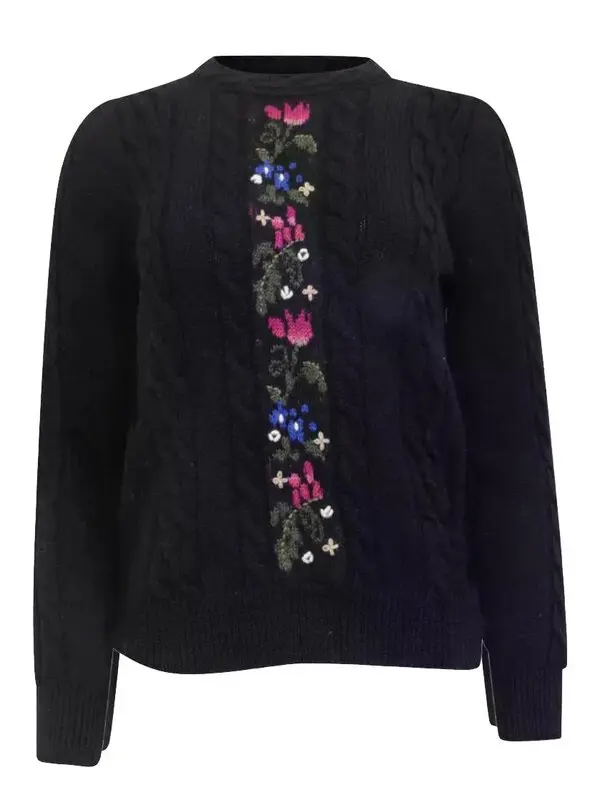 Saint Laurent Floral Cable-knit Sweater - Black