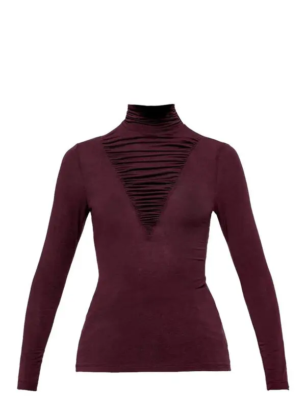 NISSA Lyocell Wool-blend Turtleneck Top - Red