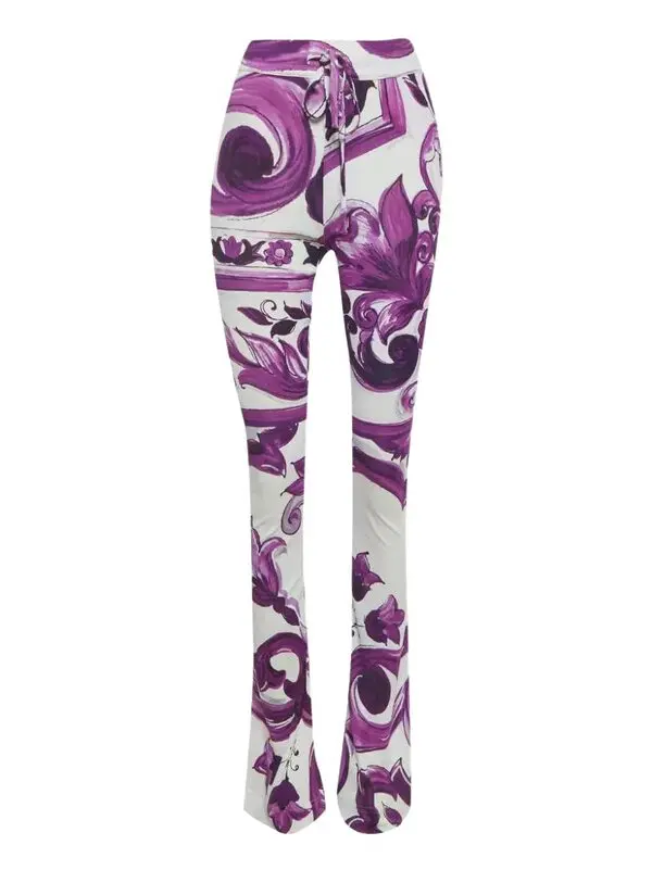 Dolce & Gabbana Majolica-print Flared Trousers - White