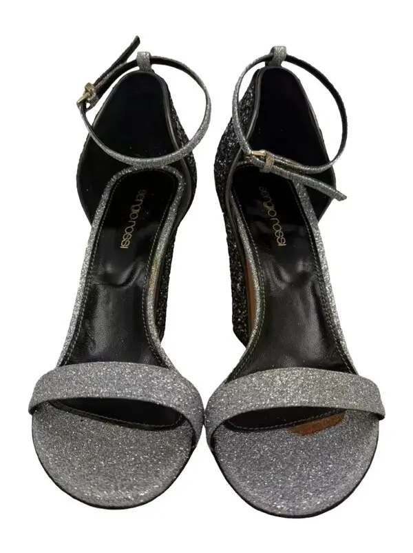 SERGIO ROSSI Glitter Block-heel Sandals - Silver
