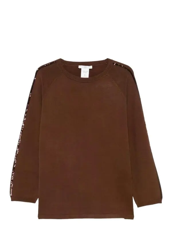 Marina Rinaldi Sequin Embellished Raglan Sleeve Sweater - Brown