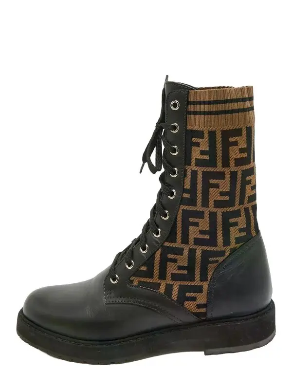 Fendi Rockoko Ff Logo Combat Boots - Black