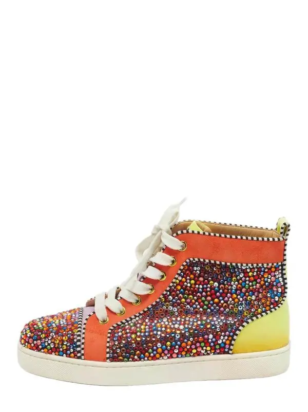 CHRISTIAN LOUBOUTIN Louis Strass Embellished High-top Sneakers - Orange