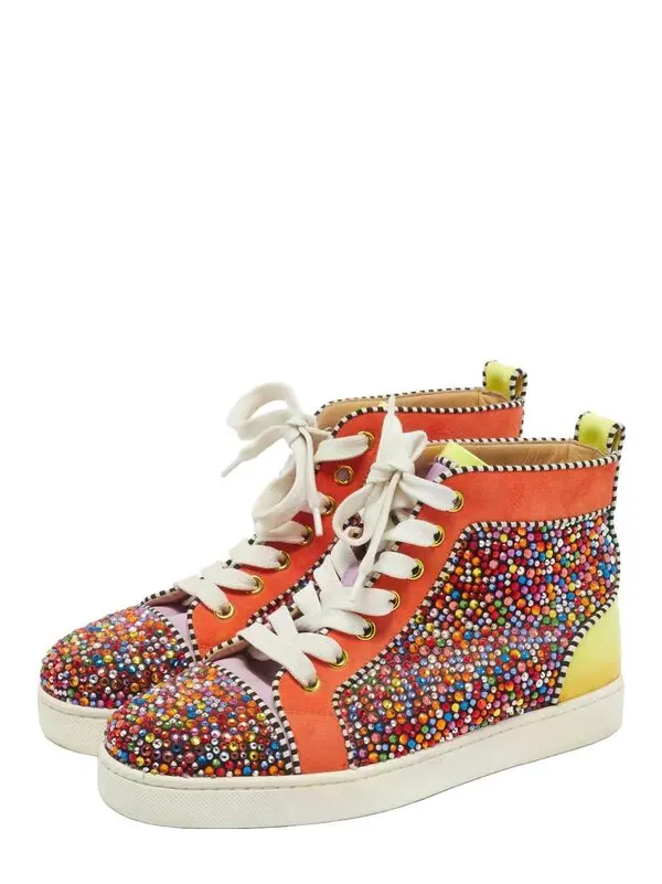 CHRISTIAN LOUBOUTIN Louis Strass Embellished High-top Sneakers - Orange