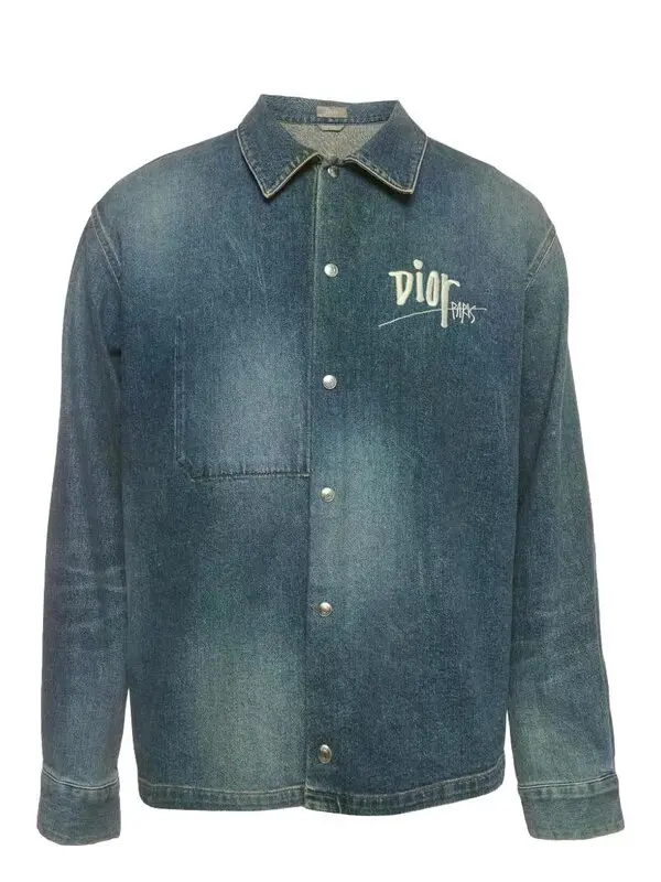 Dior X Shawn Stussy Logo-embroidered Over Shirt - Blue