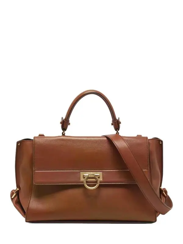 FERRAGAMO Large Sofia Gancini Handbag - Brown
