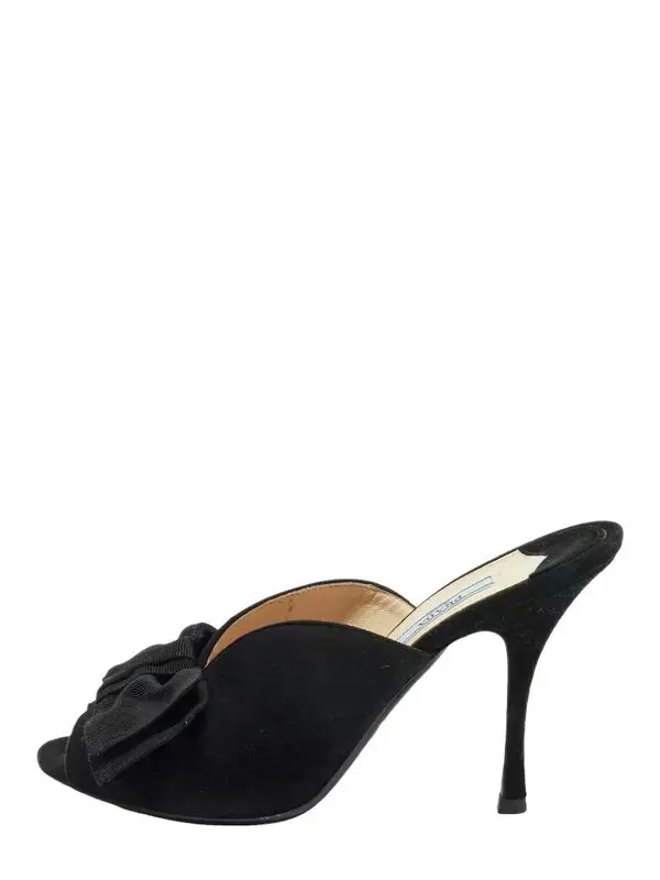 Prada Suede Bow Detail High Heel Sandals - Black