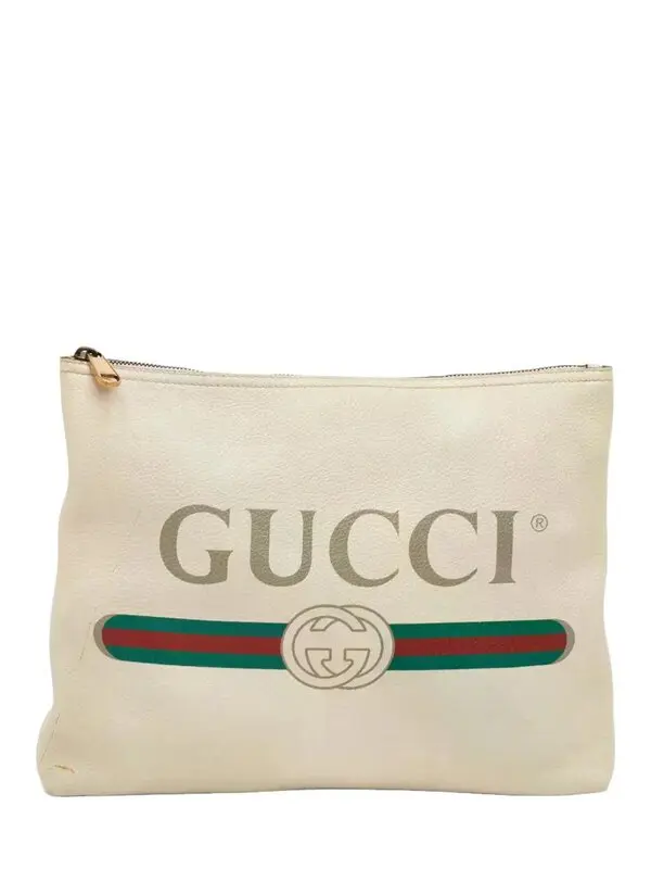Gucci Logo Print Clutch Bag - Neutrals