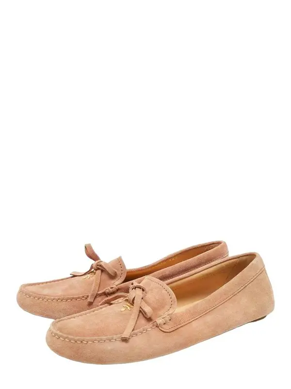 Prada Suede Bow Detail Loafers - Neutrals