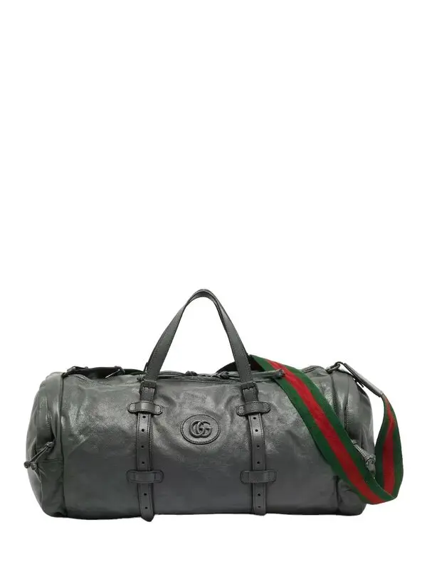 Gucci Leather Logo Plaque Duffel Travel Bag - Grey